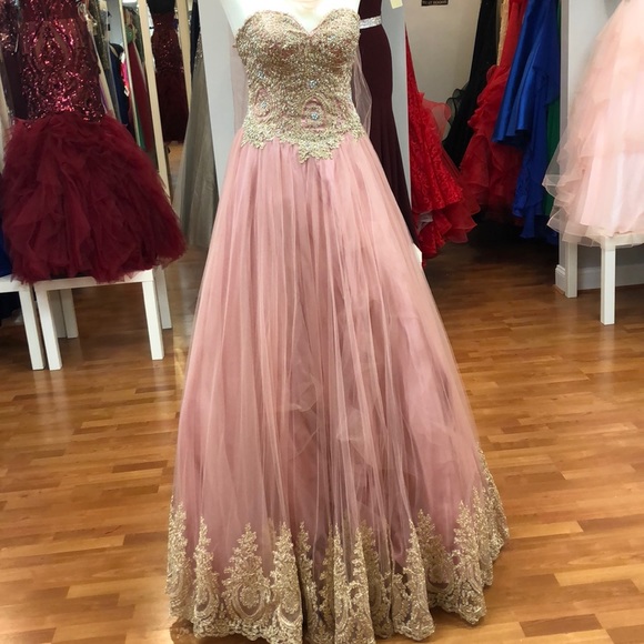 Chicas | Dresses | Rosegold Prom Dress With Mini Rhinestones | Poshmark